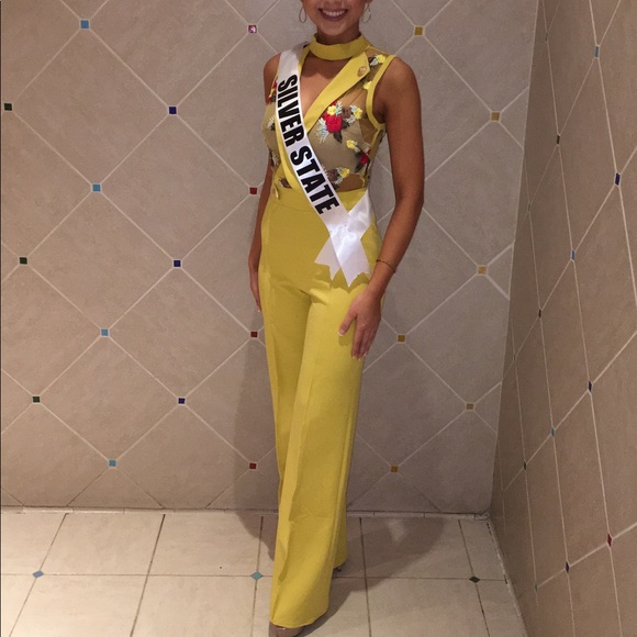 Pants & Jumpsuits | Yellow Mesh Top Jumpsuit Pageant Party | Poshmark